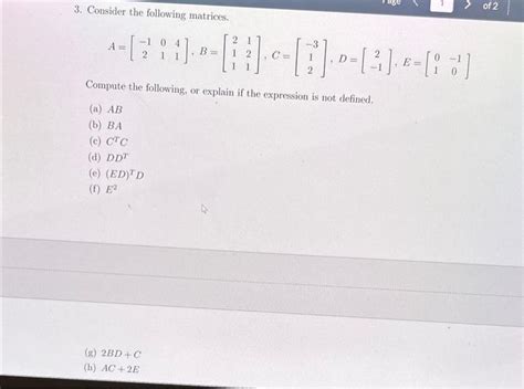 Solved Consider The Following Matrices Chegg