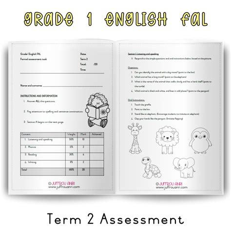 Grade 1 English Fal Term 2 Assessment 2025 • Teacha