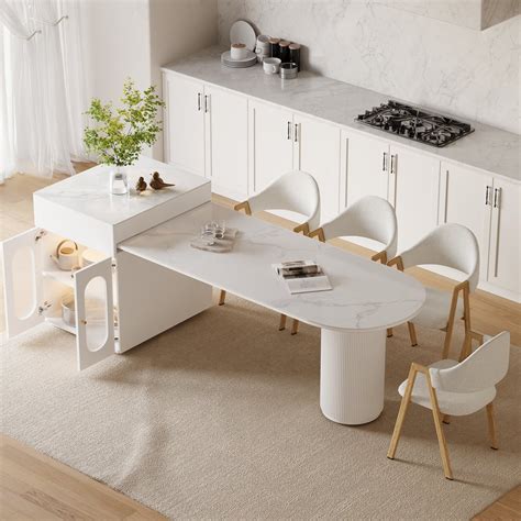 Expandable Kitchen Island With Marble Pattern Sintered Stone Top 180