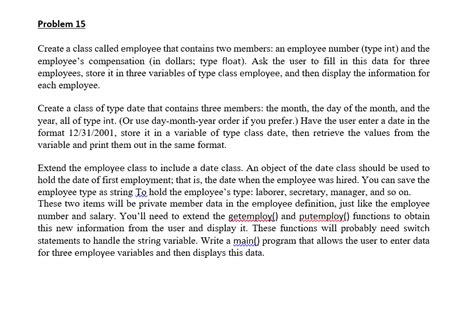 solved problem 15 create a class called employee that