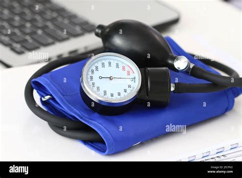 Close Up View Of Manometer Laying On Working Table Near Laptop Hospital Workspace Healthcare