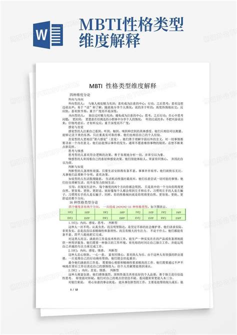 Mbti性格类型维度解释word模板下载 编号qwgbaory 熊猫办公