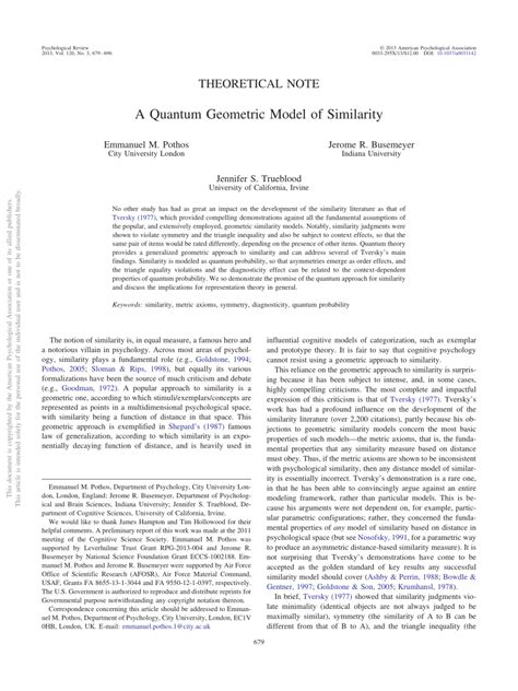 Pdf A Quantum Geometric Model Of Similarity