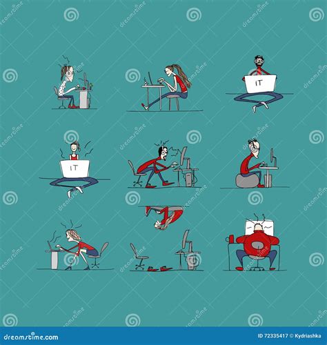 Programmers At Work Office Life Sketch For Your Design Stock Vector Illustration Of Female
