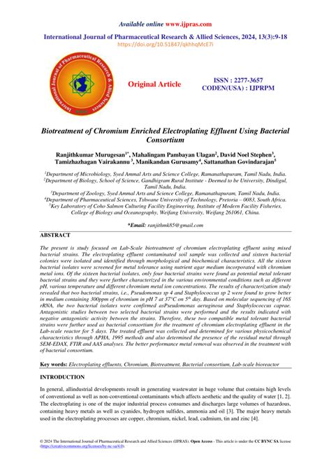 Pdf Biotreatment Of Chromium Enriched Electroplating Effluent Using Bacterial Consortium