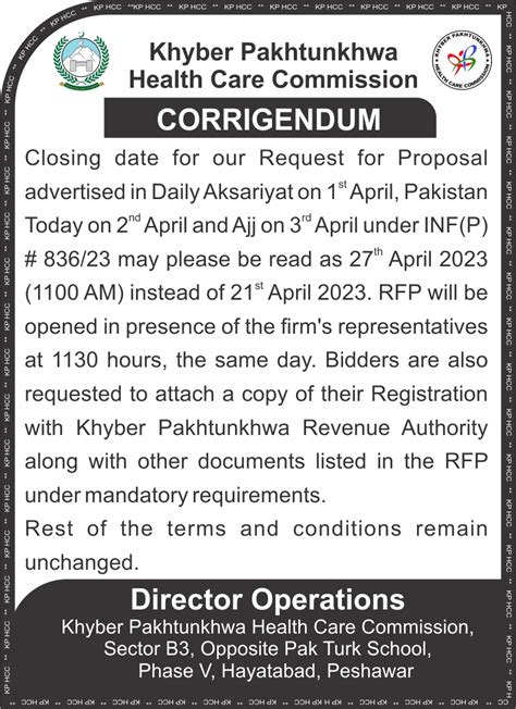 Corrigendum In Rfp Review Of Empanelment And Assessment Criteria Of Teritery Care Hospitals
