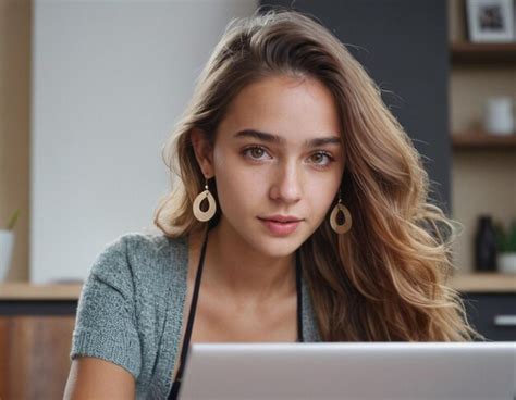Mujer Joven Con Una Computadora Portátil En Casa Foto Premium