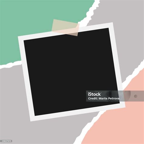 절단 및 찢어진 종이 배경에 접착 테이프로 테이프로 테이프로 붙인 사진 인쇄 빈 즉석 사진입니다 벡터 일러스트 레이 션 사진 예술 및 공예제품에 대한 스톡 벡터 아트 및