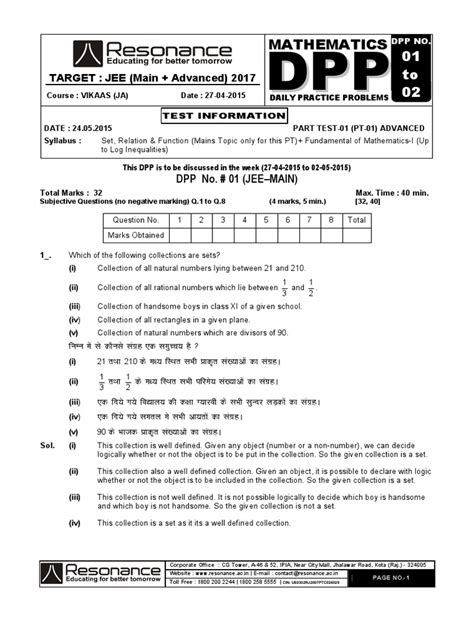 xi maths dpp 01 sets relations functions basic maths pdf