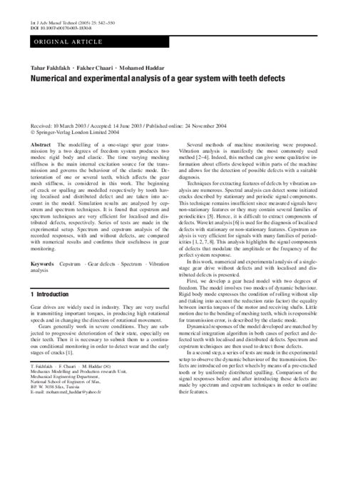 Pdf Numerical And Experimental Analysis Of A Gear System With Teeth