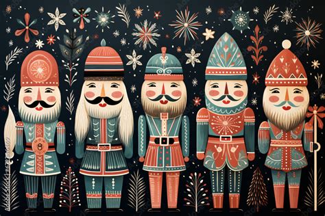 Photo And Art Print Lineup Of Nutcrackers Under Starry Sky Alexandr