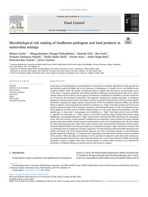 Pdf Microbiological Risk Ranking Of Foodborne Pathogens And Food Products In Scarce Data Settings