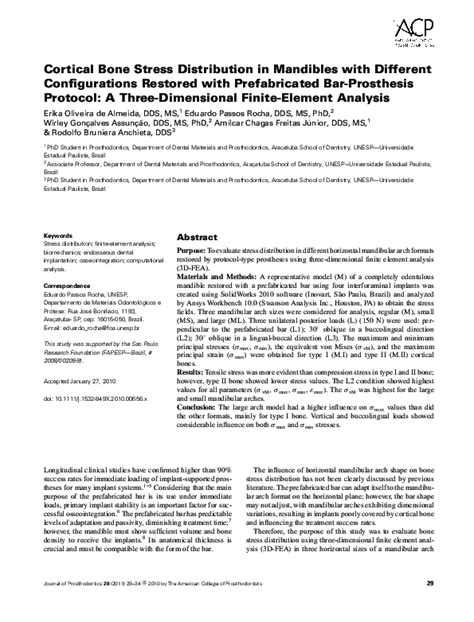 Pdf Cortical Bone Stress Distribution In Mandibles With Different Configurations Restored With