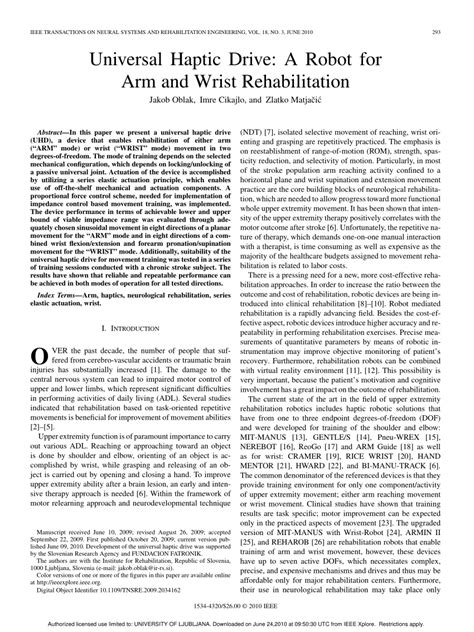 Pdf Universal Haptic Drive A Robot For Arm And Wrist Rehabilitation