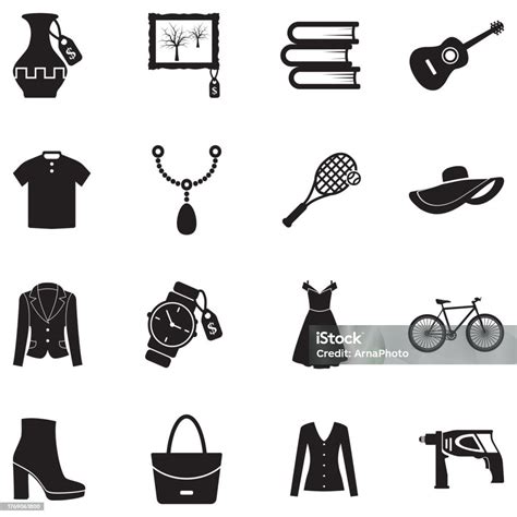 Second Hand Store Icons Black Flat Design Vector Illustration Stock