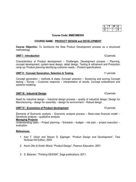 Product Design And Development Syllabus Pdf