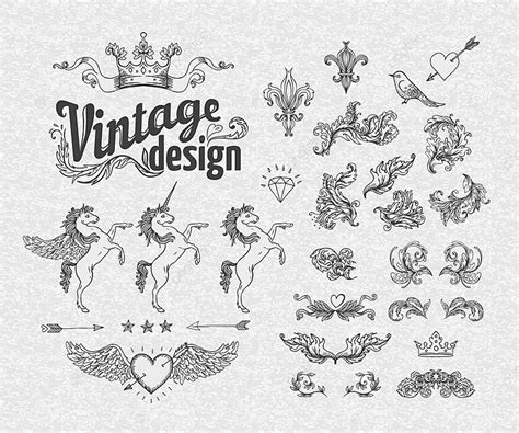 Vintage Design Elements Set Ribbons Elegance Classic Vintage Vector