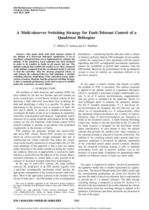 Pdf A Multi Observer Switching Strategy For Fault Tolerant Control Of