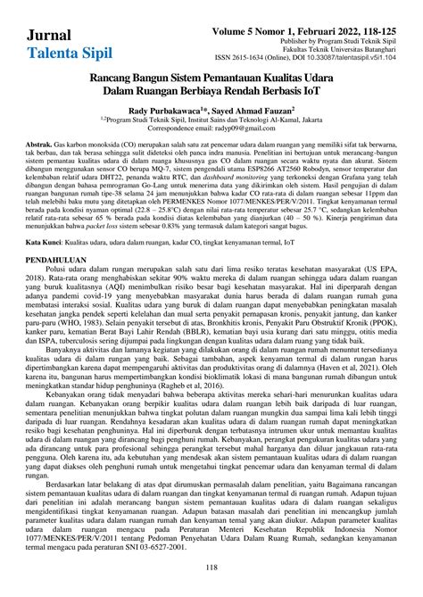 Solution Rancang Bangun Sistem Pemantauan Kualitas Udara Dalam Ruangan Berbiaya Rendah Berbasis