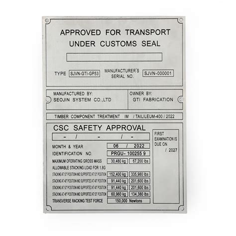 High Quality Shipping Container Accessories ISO Standard Csc Plate Csc Plate And ISO Standard