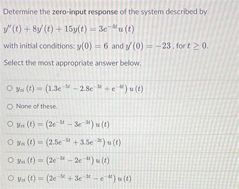 solved determine the zero input response of the system