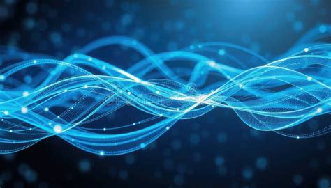 Futuristic Blue Waves With Glowing Particles Create Dynamic Visual Effect Stock Illustration