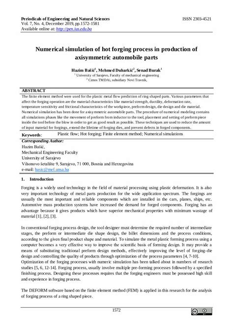 Pdf Numerical Simulation Of Hot Forging Process In Production