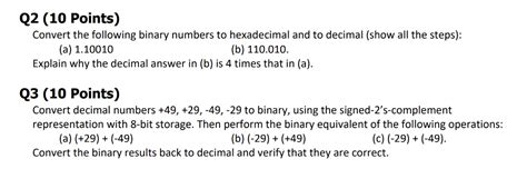 Solved Q2 10 Points Convert The Following Binary Numbers