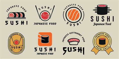 Set Of Sushi Logo Vintage Vector Illustration Template Icon Graphic Design Bundle Collection Of