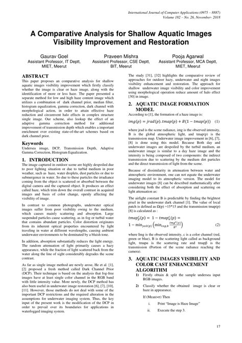 Pdf A Comparative Analysis For Shallow Aquatic Images Visibility