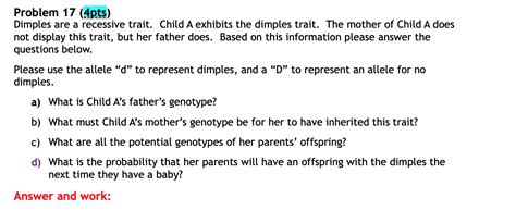 Solved Problem 17 4pts Dimples Are A Recessive Trait