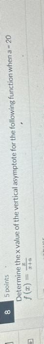 solved 8 5 points determine the x value of the vertical