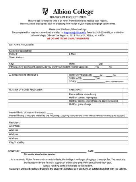 transcript request form pdf service industries