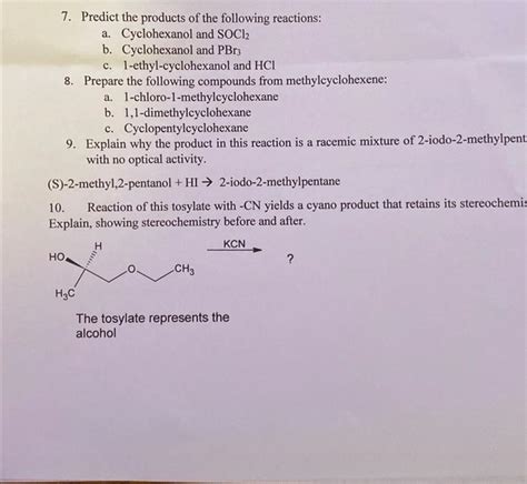 Solved 7. Predict the products of the following reactions: | Chegg.com
