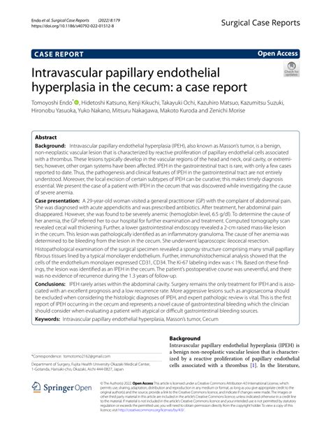 Pdf Intravascular Papillary Endothelial Hyperplasia In The Cecum A