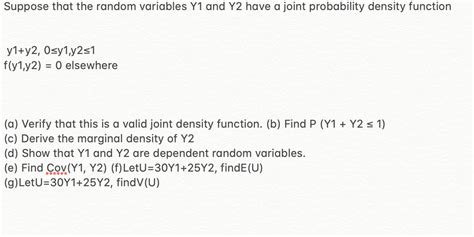 Solved Suppose that the random variables Y1 and Y2 have a | Chegg.com