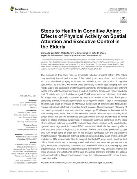 Pdf Steps To Health In Cognitive Aging Effects Of Physical Activity On Spatial Attention And