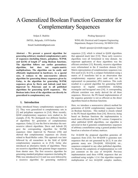 pdf a generalized boolean function generator for complementary sequences