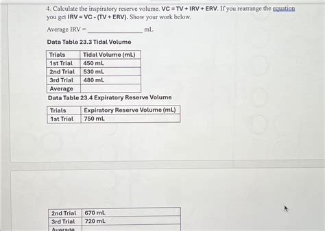Calculate The Inspiratory Reserve Volume Vc ﻿tv