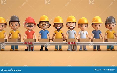 47 Industrious 3d Cartoon Assembly Line Workers On Labor Day Stock