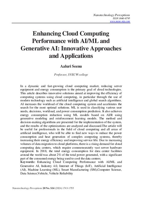 Pdf Enhancing Cloud Computing Performance With Aiml And Generative