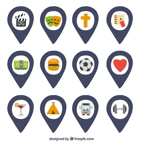 Premium Vector Map Pointers With A Variety Of Icons