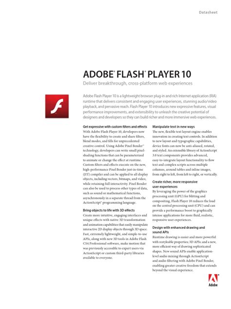 Flash Player 10 Datasheet Pdf Adobe Flash Action Script