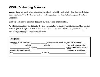 OPVL Evaluating Sources By Profoundly Grace TPT