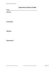 CHM 107 Density Report Sheet 1 2 Docx Experiment Density Of Solids