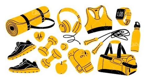 وکتور برداری لوازم ورزشی همراه با تجهیزات ورزشی و هدفون ایران طرح