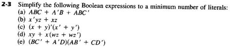 Solved 3 Simplify The Following Boolean Expressions To A
