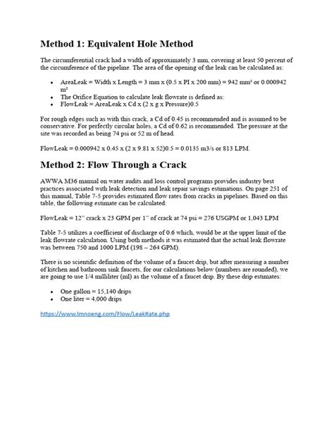 Water Leak Calculation Pdf
