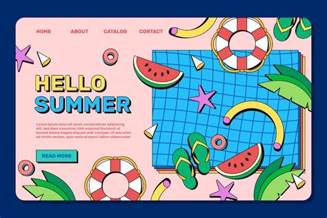 플랫 여름 방문 페이지 템플릿 무료 벡터