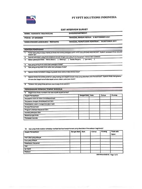 Exit Interview Survey Pdf